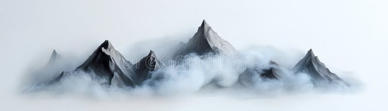 A Charcoal Drawing Features a Towering Mountain Range. Deep Black ...
