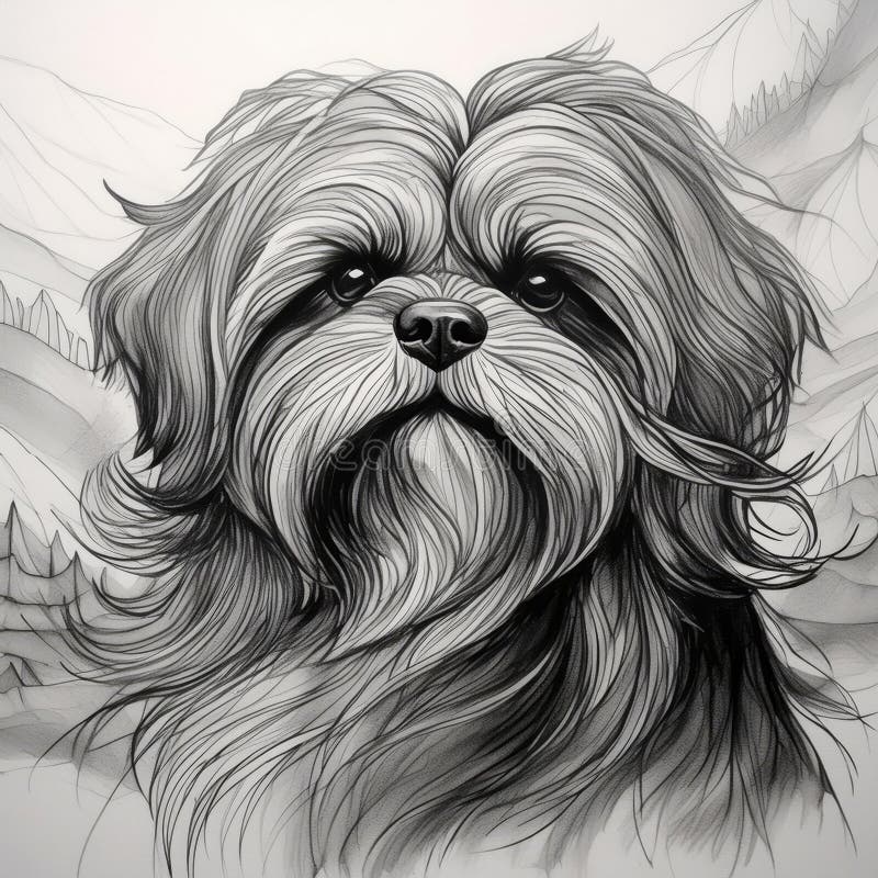 Charcoal Drawing, Lhasa Apso Dog Rendered in Charcoal, Charcoal Drawing ...
