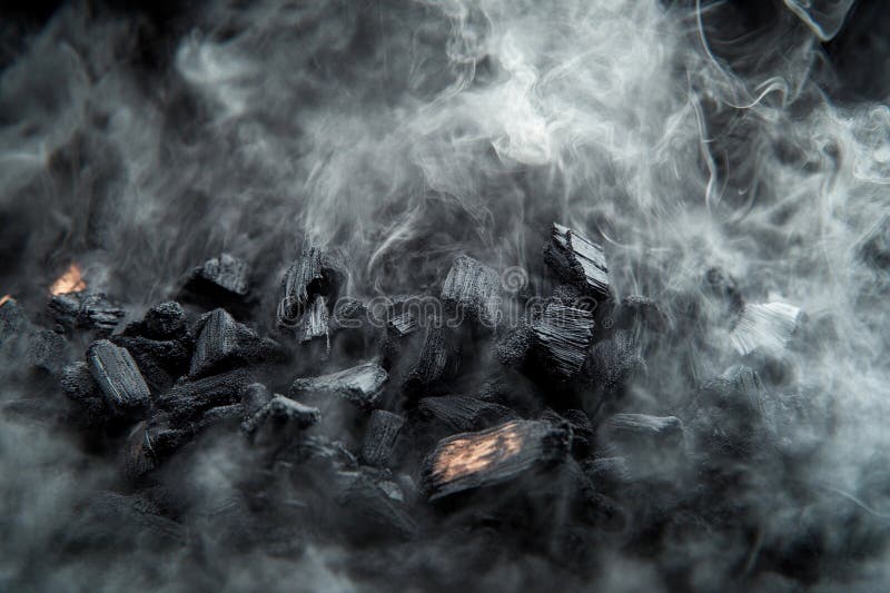 Charcoal Burning Process Creates a Smoky Atmosphere in a Grill Setting ...