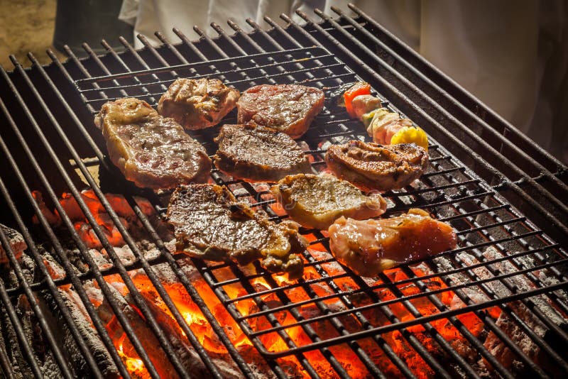 Grilled Beef on Charcoal Grill. Stock Image - Image of barbecue ...