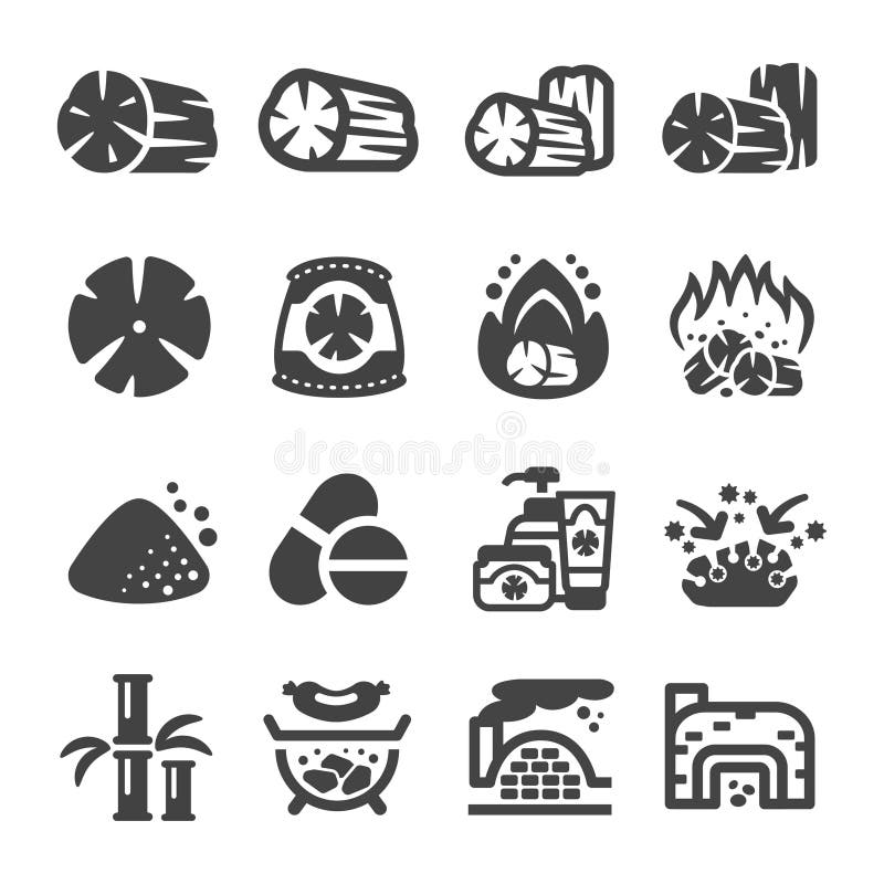 Charcoal icon set stock vector. Illustration of burn - 136563747