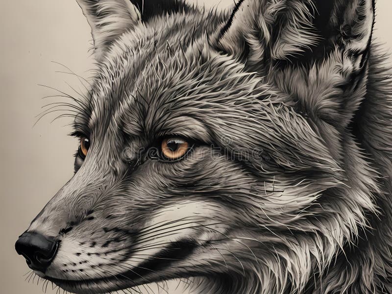 Charcoal and Pencil Drawing Portrait of a Wolf in Profile in Muted Dark ...