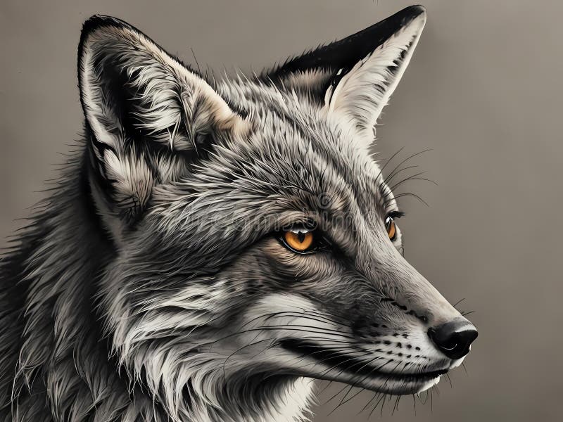 Charcoal and Pencil Drawing Portrait of a Wolf in Profile in Muted Dark ...