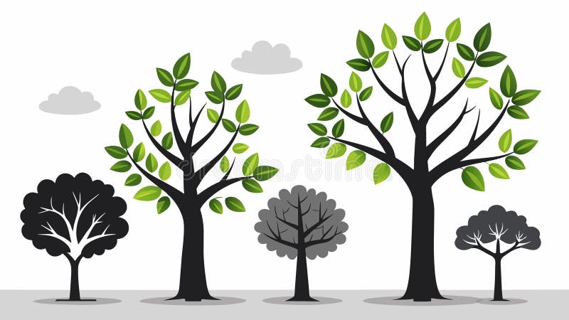 Charcoal Sketches of Trees in Different Stages of Growth Represent the ...