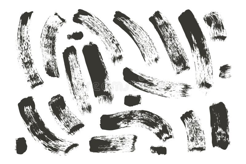 Curved Brush Stroke Lines. Hand Drawn Black Ink Vector Long Shapes ...