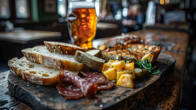 A Charcuterie Board with Cheese and Bread on a Table. Stock Image ...
