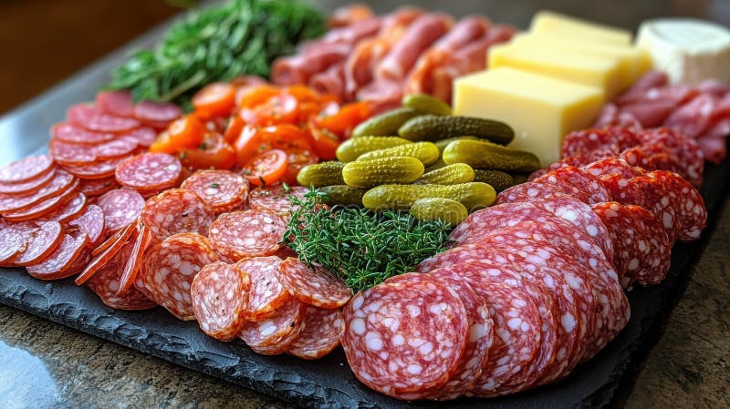 Charcuterie Board Featuring an Array of Cured Meats, Cheeses, and Fresh ...