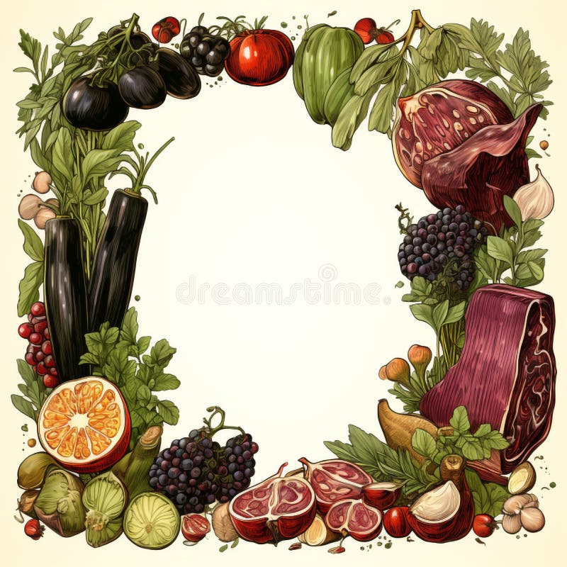 Charcuterie Notebook Page Borderline or Frame, Blank, Vegetable, Meat ...