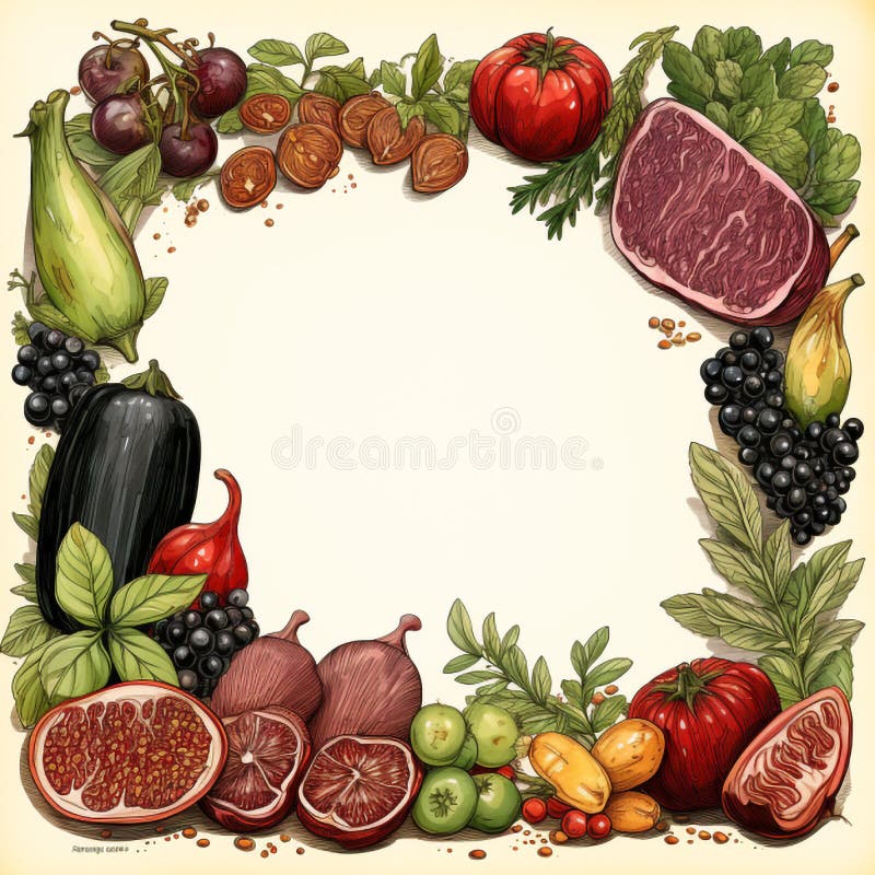 Charcuterie Notebook Page Borderline or Frame, Blank, Vegetable, Meat ...