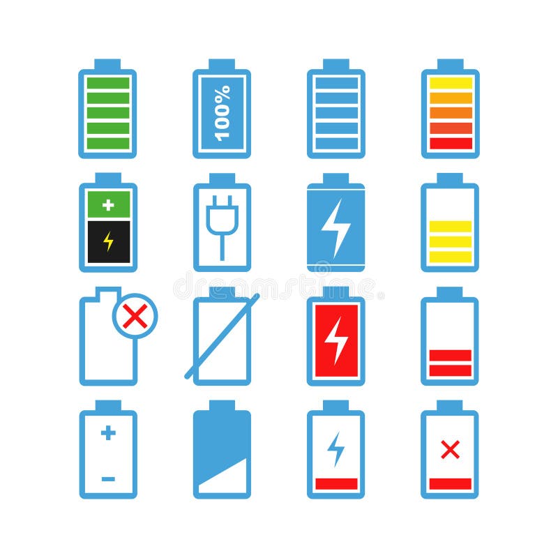 Charge Battery Level Indicators Icons. Stock Vector - Illustration of ...
