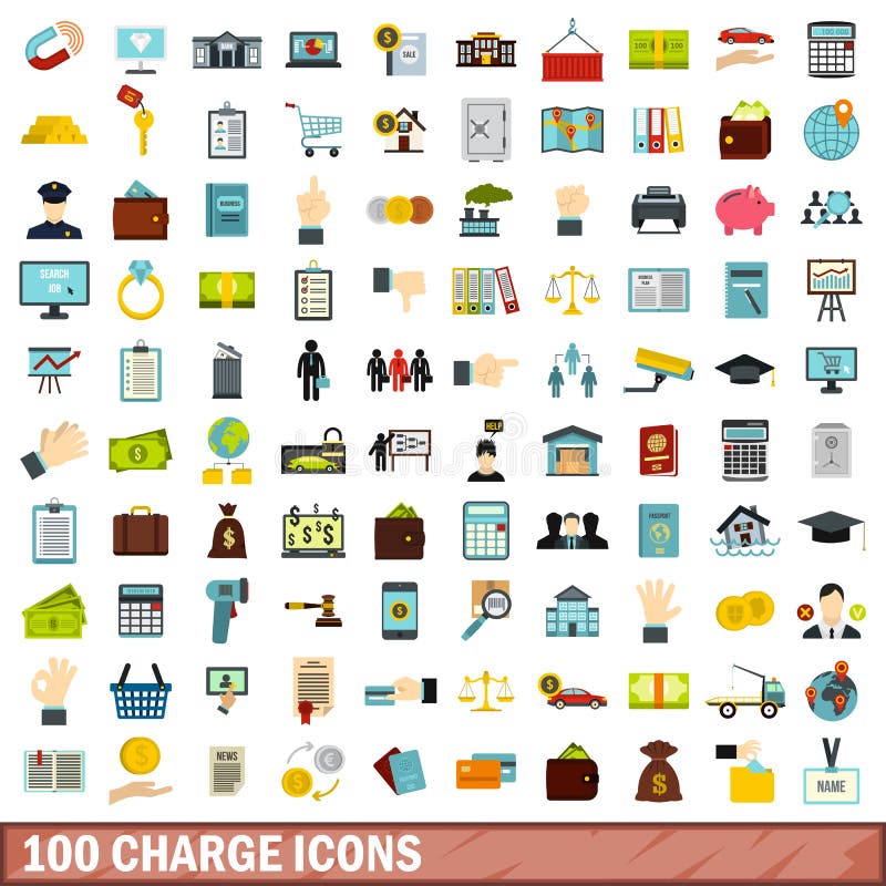 100 Charge Icons Set, Flat Style Stock Vector - Illustration of money ...