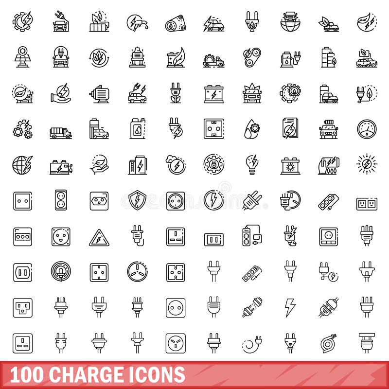 100 Charge Icons Set, Outline Style Stock Vector - Illustration of ...
