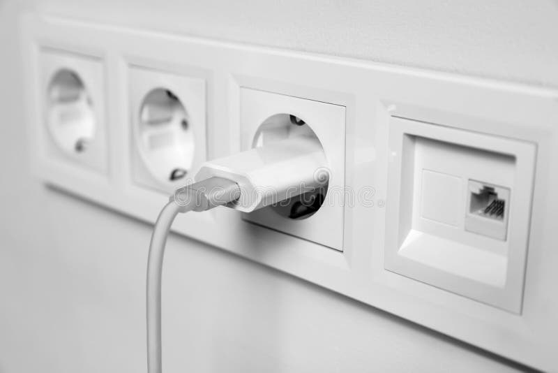 Charger Adapter Plugged in Power Socket Indoors, Closeup Stock Image ...