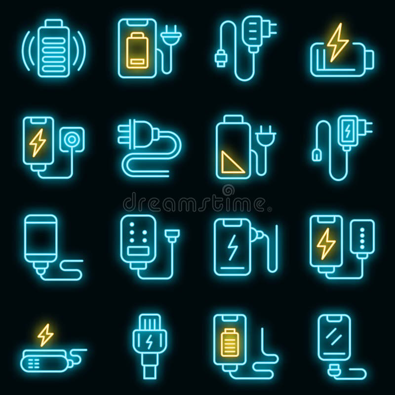 Charger Icons Set Vector Neon Stock Vector - Illustration of wire ...