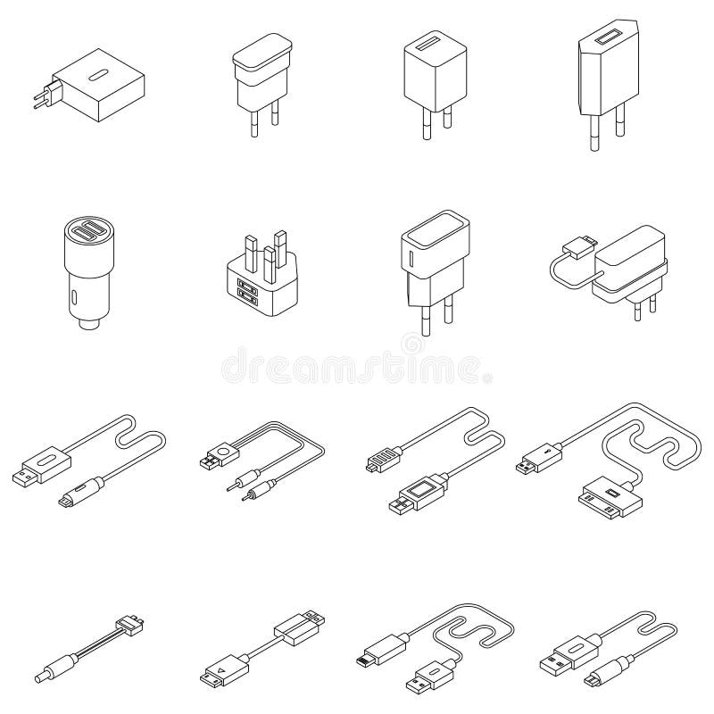 Charger Icons Set Vector Outline Stock Vector - Illustration of gadget ...