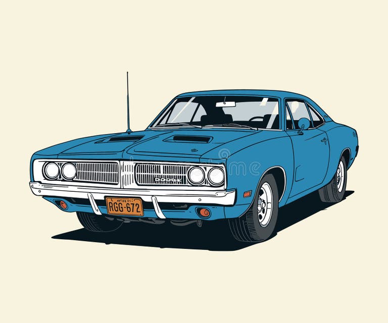 1969 Charger Vector - Light Blue Retro Comic Car Art Stock Vector ...