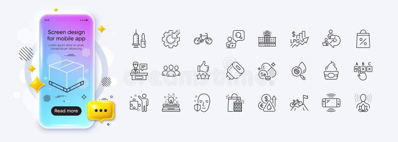 Charging Adapter, Delegate Work and Delivery Box Line Icons for Web App ...