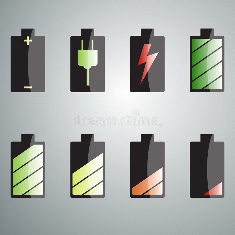Charging the Battery Set of Colored Icons. Stock Vector - Illustration ...