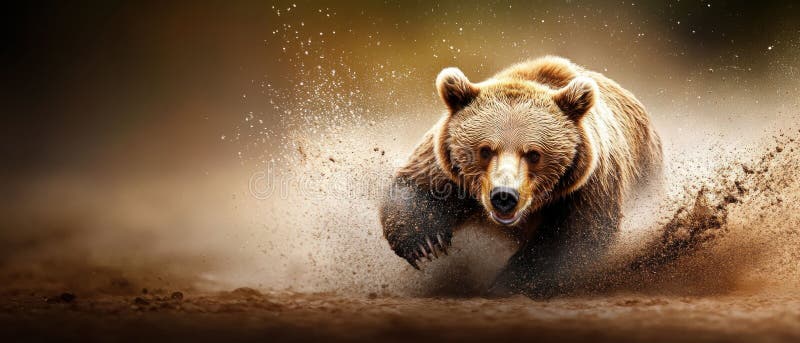 Charging Brown Bear in Action. Stock Illustration - Illustration of ...