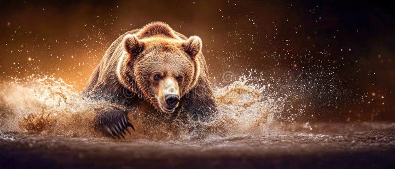 Charging Brown Bear in Action. Stock Illustration - Illustration of ...