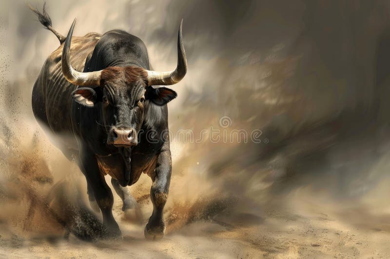 Charging Bull in Dynamic Dust Cloud Stock Image - Image of movement ...