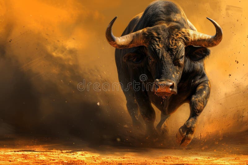 Charging Bull in Dynamic Dust Cloud Stock Image - Image of mammal ...
