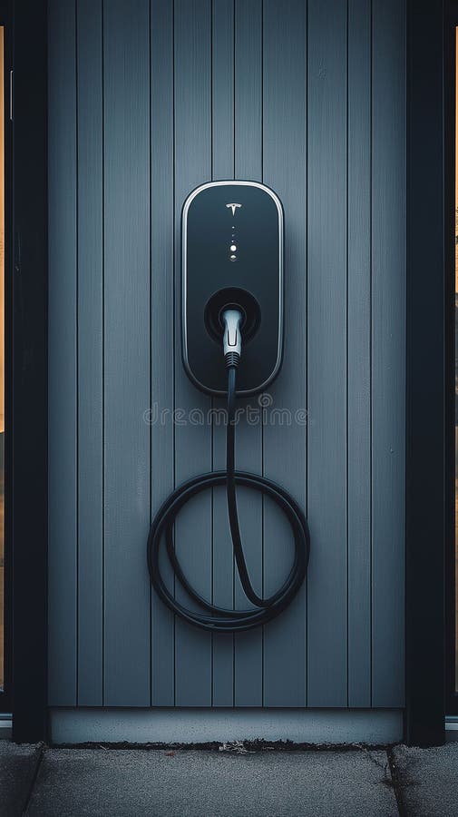 Charging Cable Neatly Coiled and Mounted on a Minimalist Wall during ...