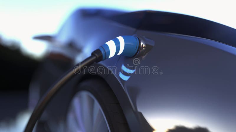 Charging Cable is Plugged into Socket. Electric Vehicle Charging Port ...