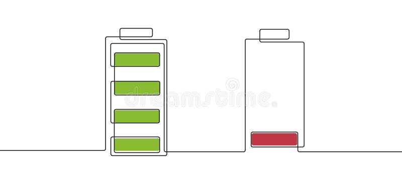 Charging and Draining Batteries in a Continuous Line Art Style. a ...