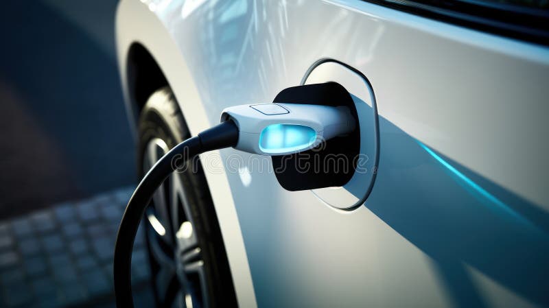Charging an Electric Car with a Plug in the Socket. 3d Render ...