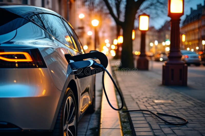 Charging an Electric Car on the Street Stock Photo - Image of ...
