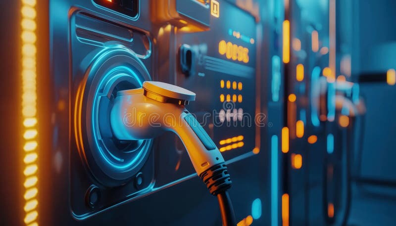 Charging Electric Vehicle Ev Car with Power Cable and Pump Plug on ...