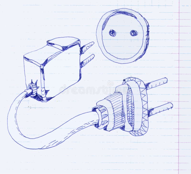 Charging Electrical Device. Plug and Socket. Sketch in a Notebook ...