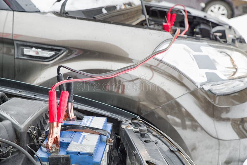 Charging an Empty Car Accumulator with Battery Charger Stock Image ...