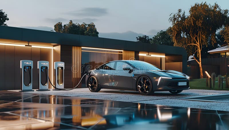 Charging Modern Electric Cars from Station Outdoors Stock Illustration ...