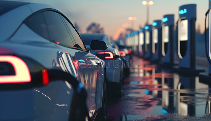 Charging Modern Electric Cars from Station Outdoors Stock Illustration ...