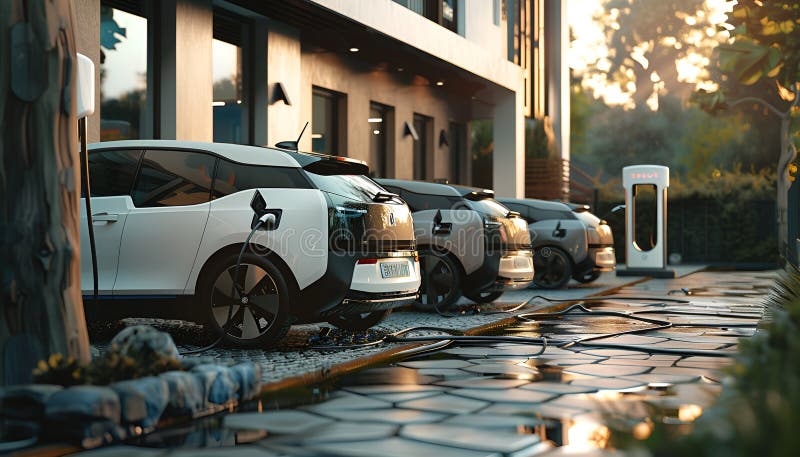 Charging Modern Electric Cars from Station Outdoors Stock Illustration ...