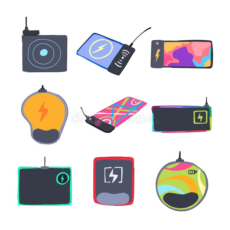 Charging Mouse Pad Wireless Set Cartoon Vector Illustration Stock ...