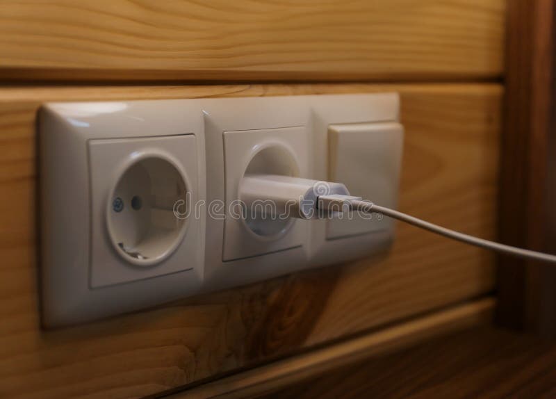 Charging Plug with USB Cable in Socket Stock Image - Image of closeup ...
