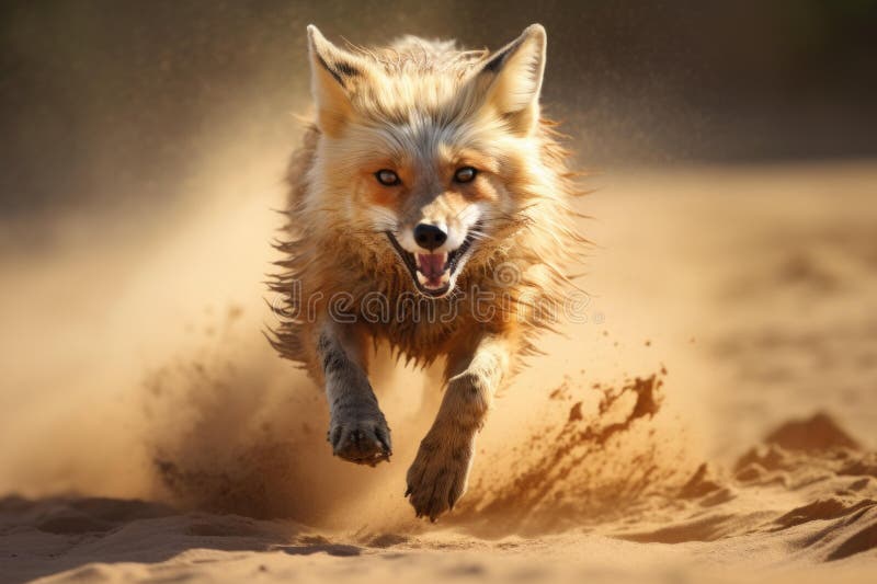 Charging Red Fox in Mid-run on Sandy Terrain Stock Photo - Image of ...
