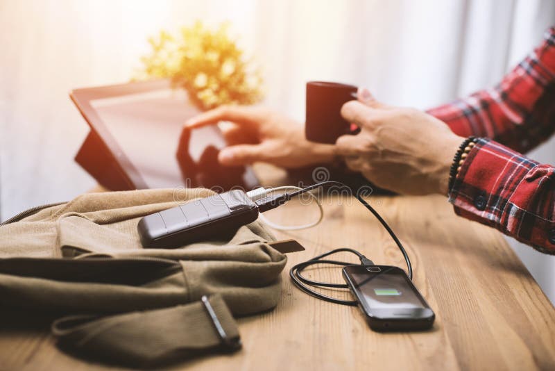 Charging Smartphone with Power Bank Stock Photo - Image of smartphone ...