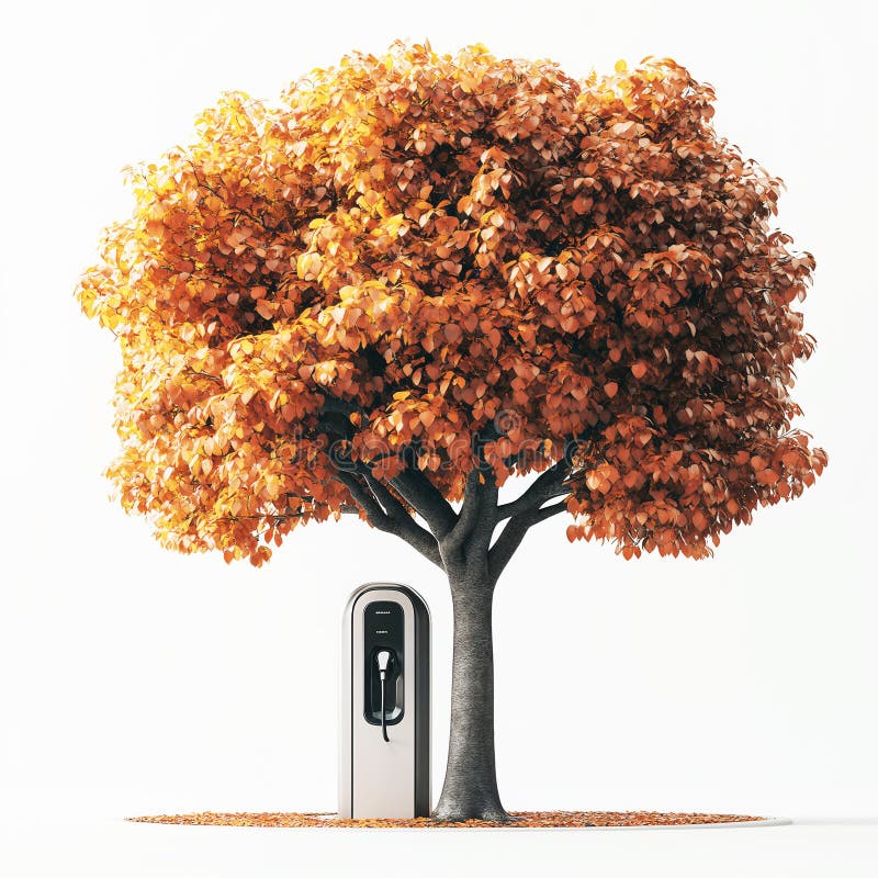 Charging Station Creatively Integrated with Tree, Symbolizing Natural ...