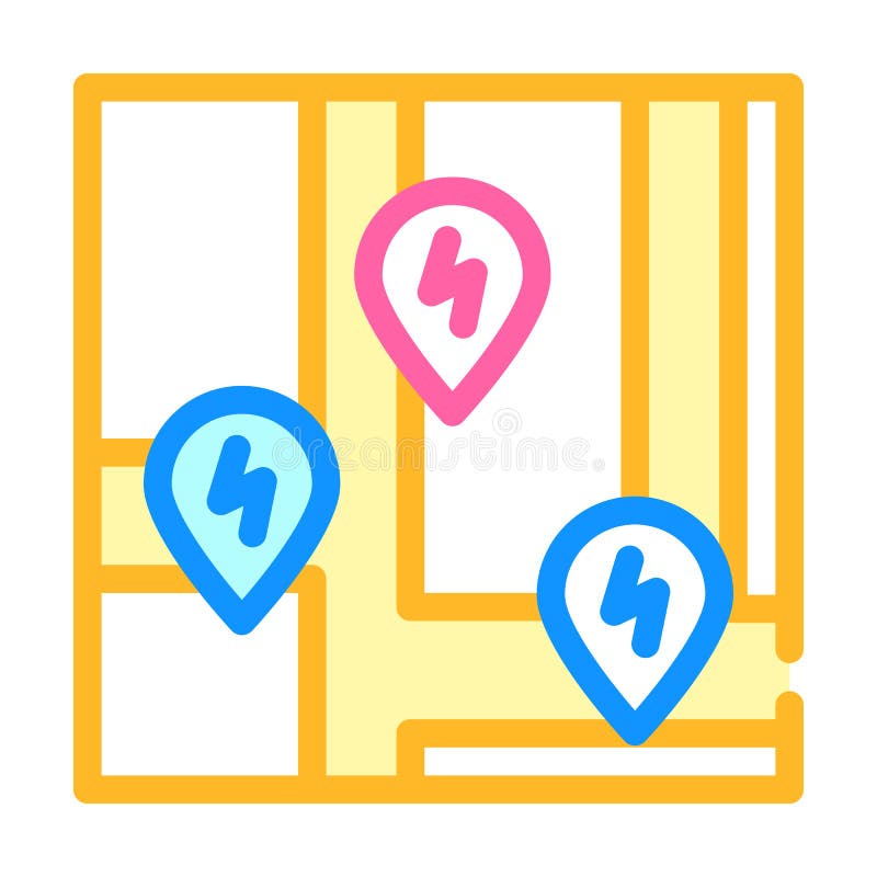 Charging Stations Location on Map Color Icon Vector Illustration Stock ...