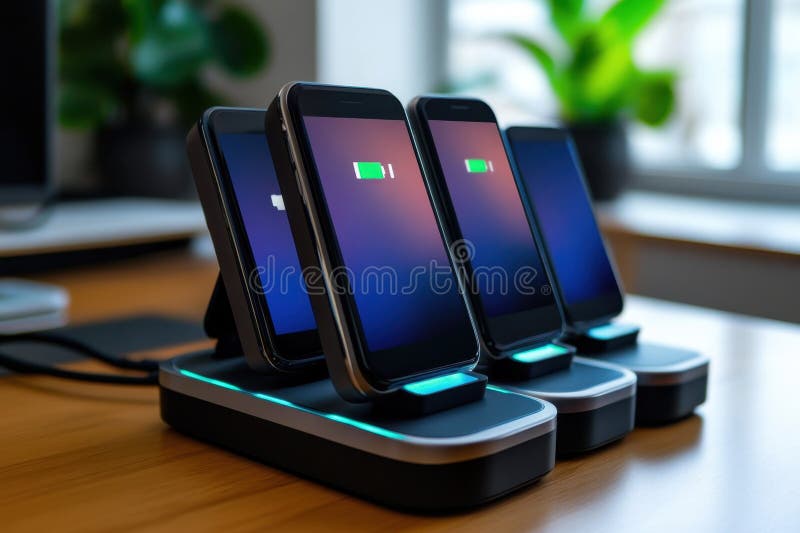 Charging Stations with Multiple Smartphones in a Modern Workspace ...