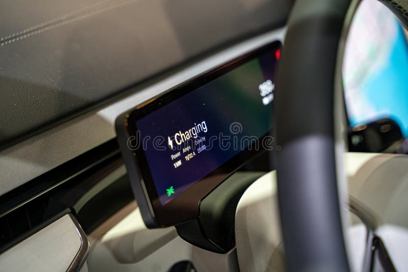 Charging Status Display on an Electric Car Dashboard Editorial Photo ...