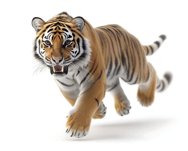Charging Tiger, White Background Stock Photo - Image of striped, pounce ...