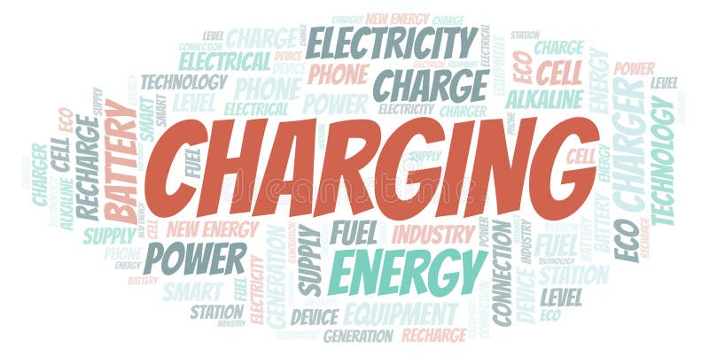 Charging Typography Word Cloud Create with the Text only. Stock ...