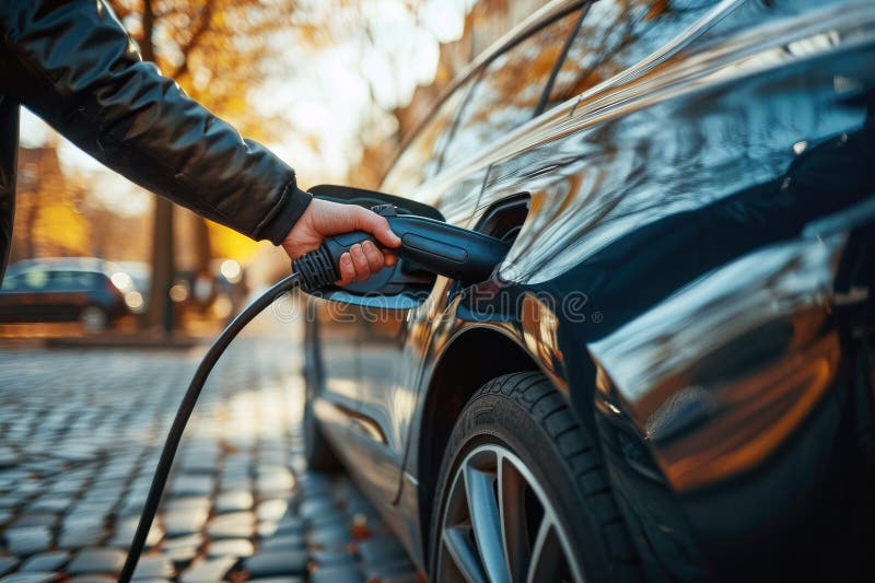Charging Up Electric Vehicles on the Street. AI Generated Stock ...