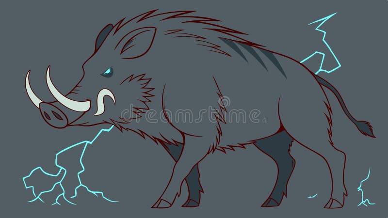 Charging Wild Boar with Lightning, Power and Force, Vector Design ...