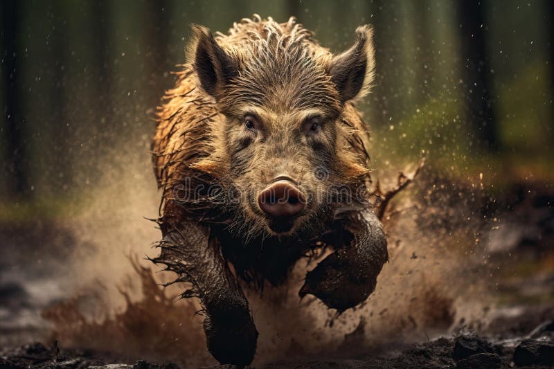 Charging Wild Boar in Natural Habitat Stock Photo - Image of forest ...